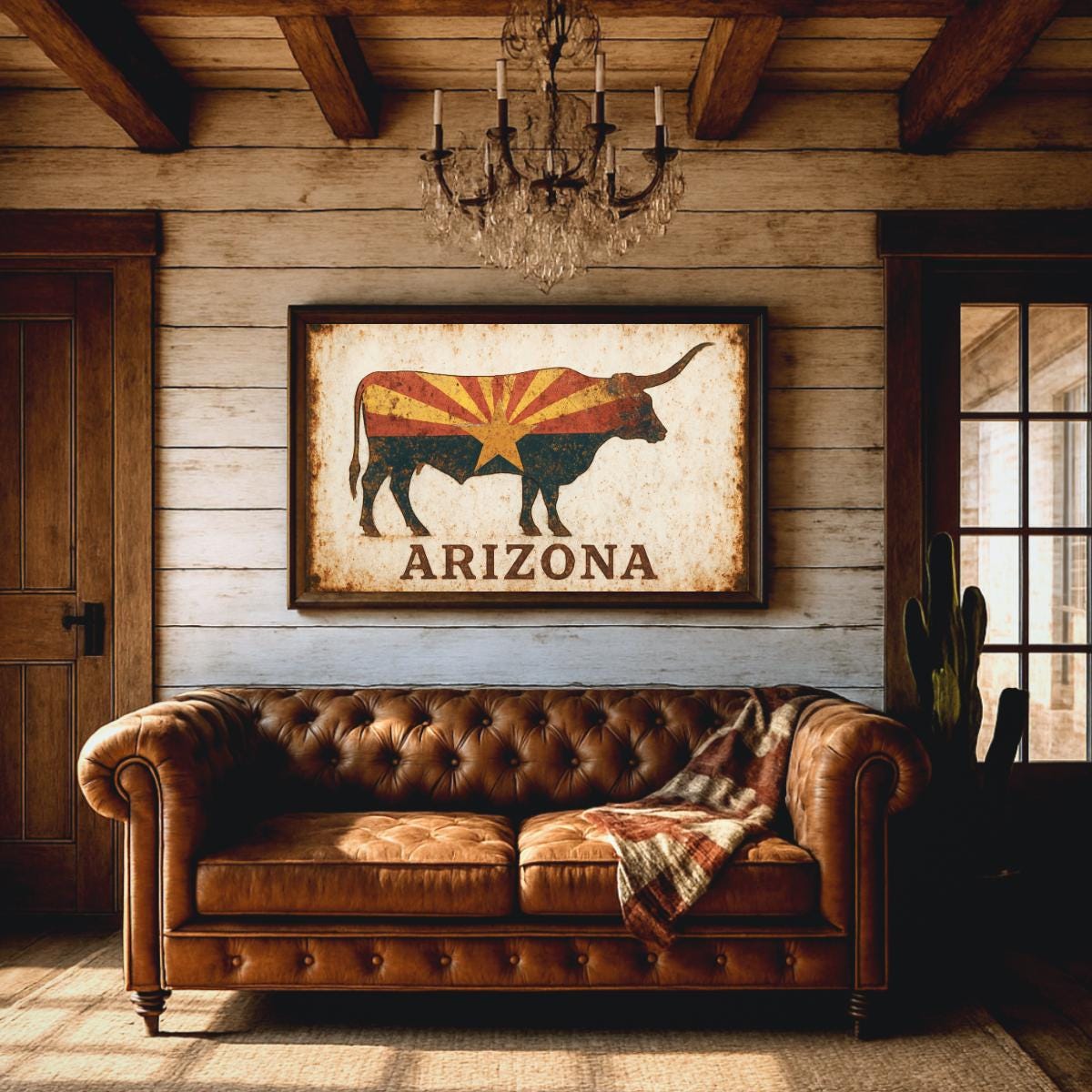 Arizona Flag Wall Art, Longhorn Print, Western Decor, Rustic Home Decor ...