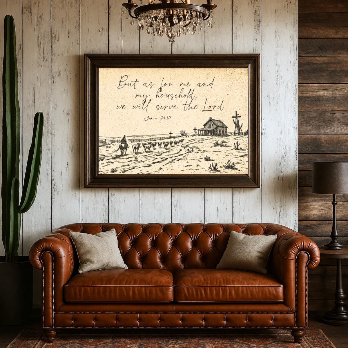 Joshua 24 Christian Rustic Modern Art, Scripture Western Illustration ...