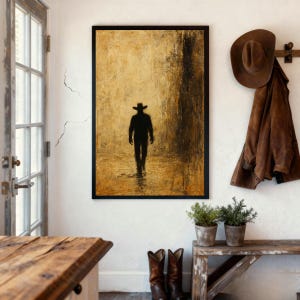 Lone Cowboy in Shadows Print - Contemporary Abstract Western Wall Art ...