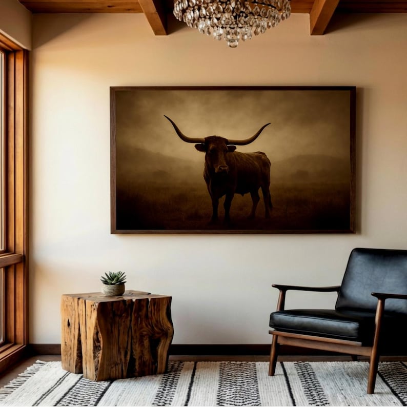 Dark Longhorn Print | Moody Western Wall Art | Cattle Photography ...