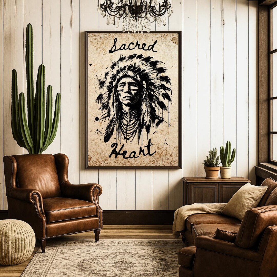 Trendy Vintage Native American Art Print, Indigenous Western Wall Decor ...