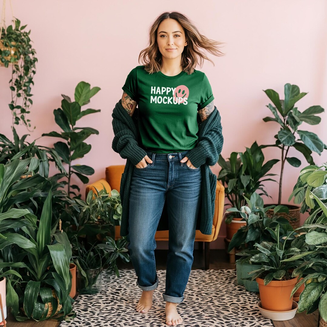 Bella Canvas 3001 Kelly Green Mockup | Stylish Product Display Template ...