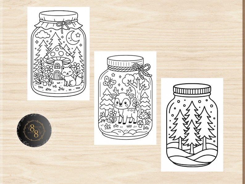Bold and Easy Coloring Book, Cute Kawaii Forest Jar Coloring Pages ...