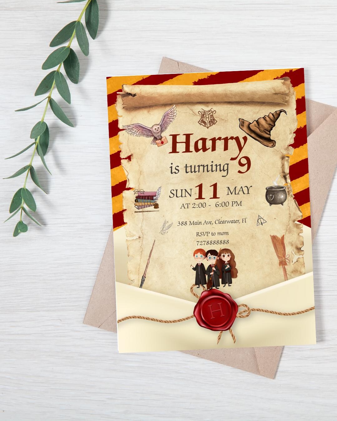 Editable Harry Potter Birthday Invitation Hogwarts Wizard Party ...