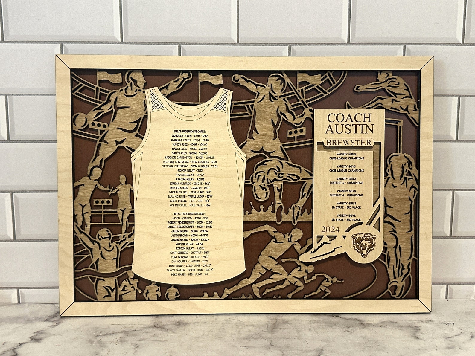 Track and Field Laser Engraved Thank You Gift Wood Plaque Track Coach ...