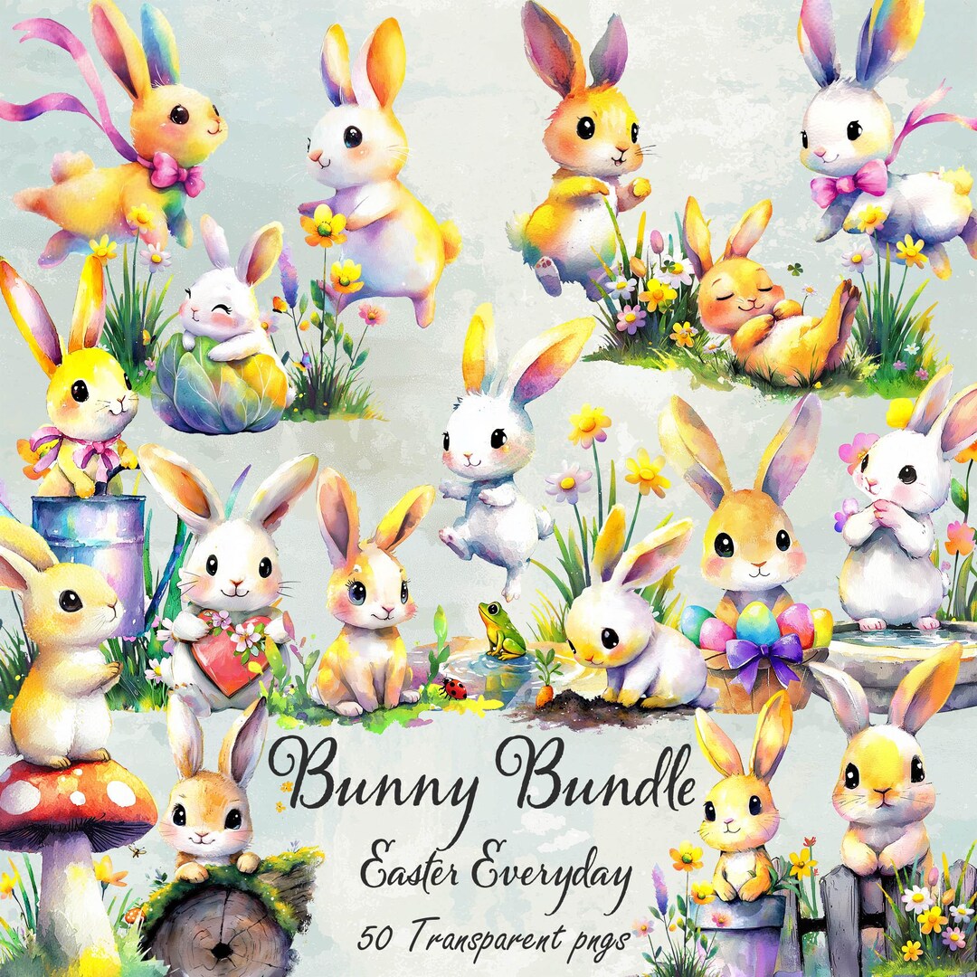 Bunny Watercolor Clipart Easter Spring Art Rabbit Illustrations ...