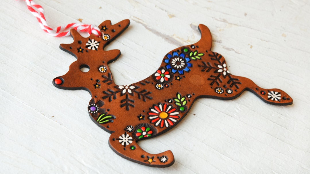 Handmade Reindeer Ornament - Rudolph the Red Nose - Christmas Leather ...
