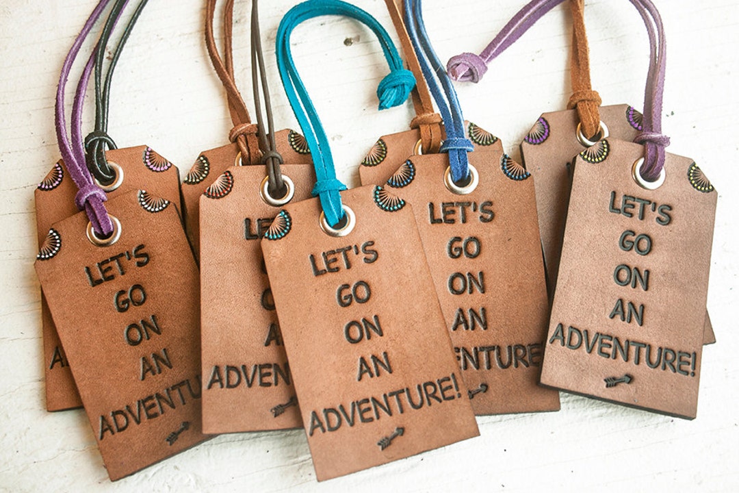 Leather Luggage Tag - Travel Themed Bag Tag - Lets Go on an Adventure ...