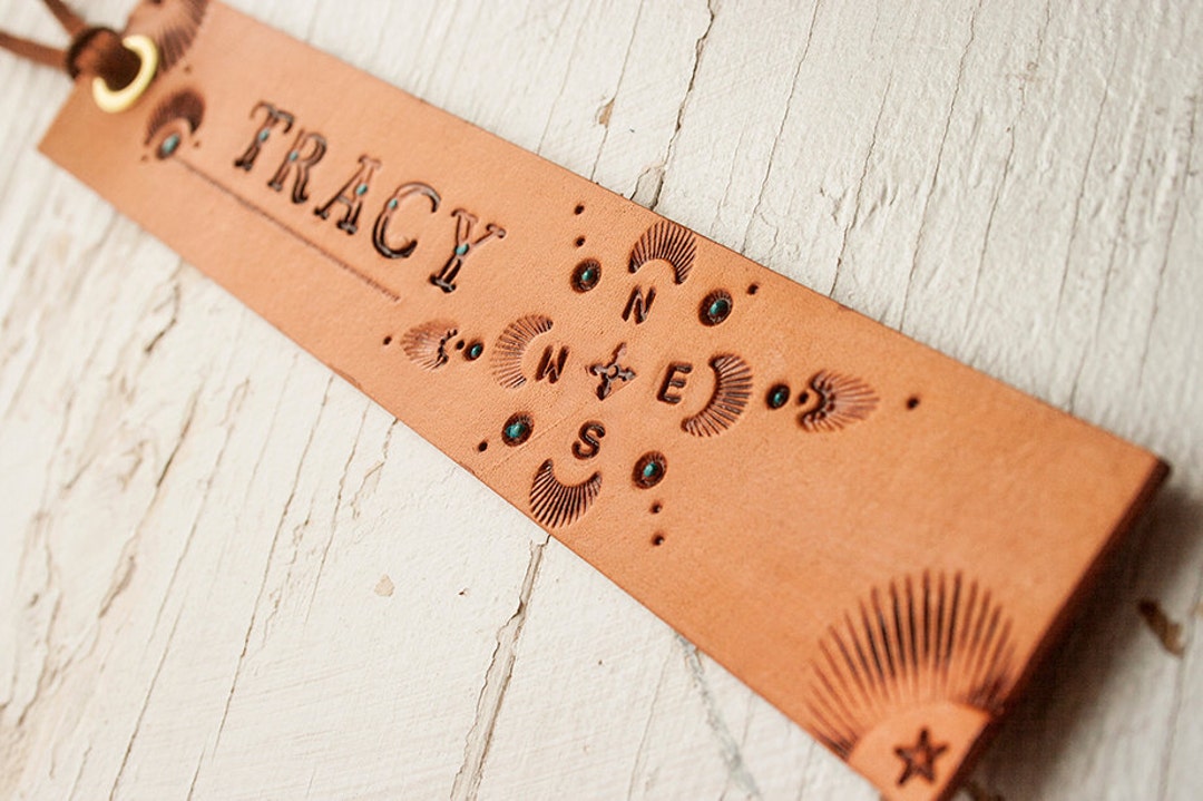 Leather Bookmark - Compass Rose - Custom Name Stamped, Tooled, Stained ...
