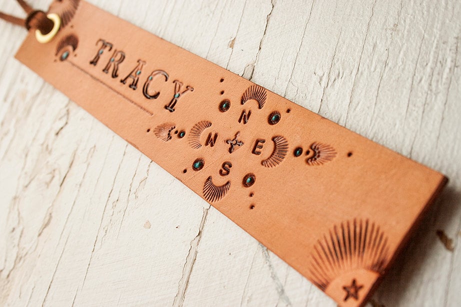 Leather Bookmark - Compass Rose - Custom Name Stamped, Tooled, Stained ...