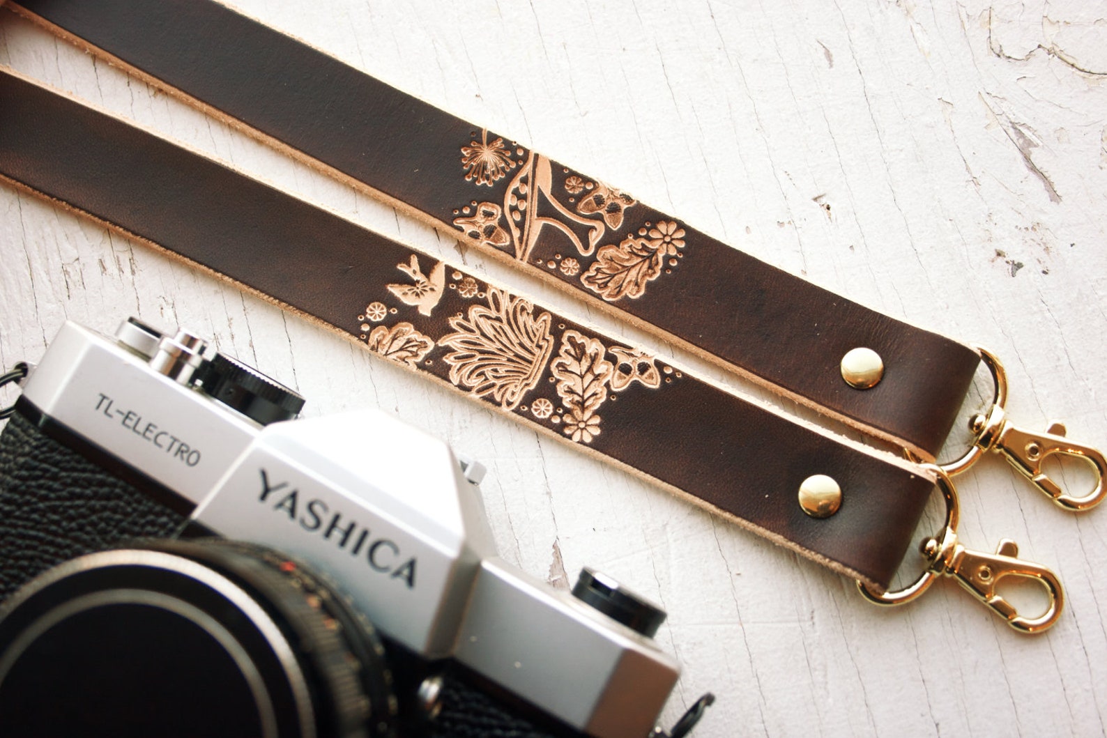 Custom Leather Camera Strap Woodland Nature Pattern - Etsy