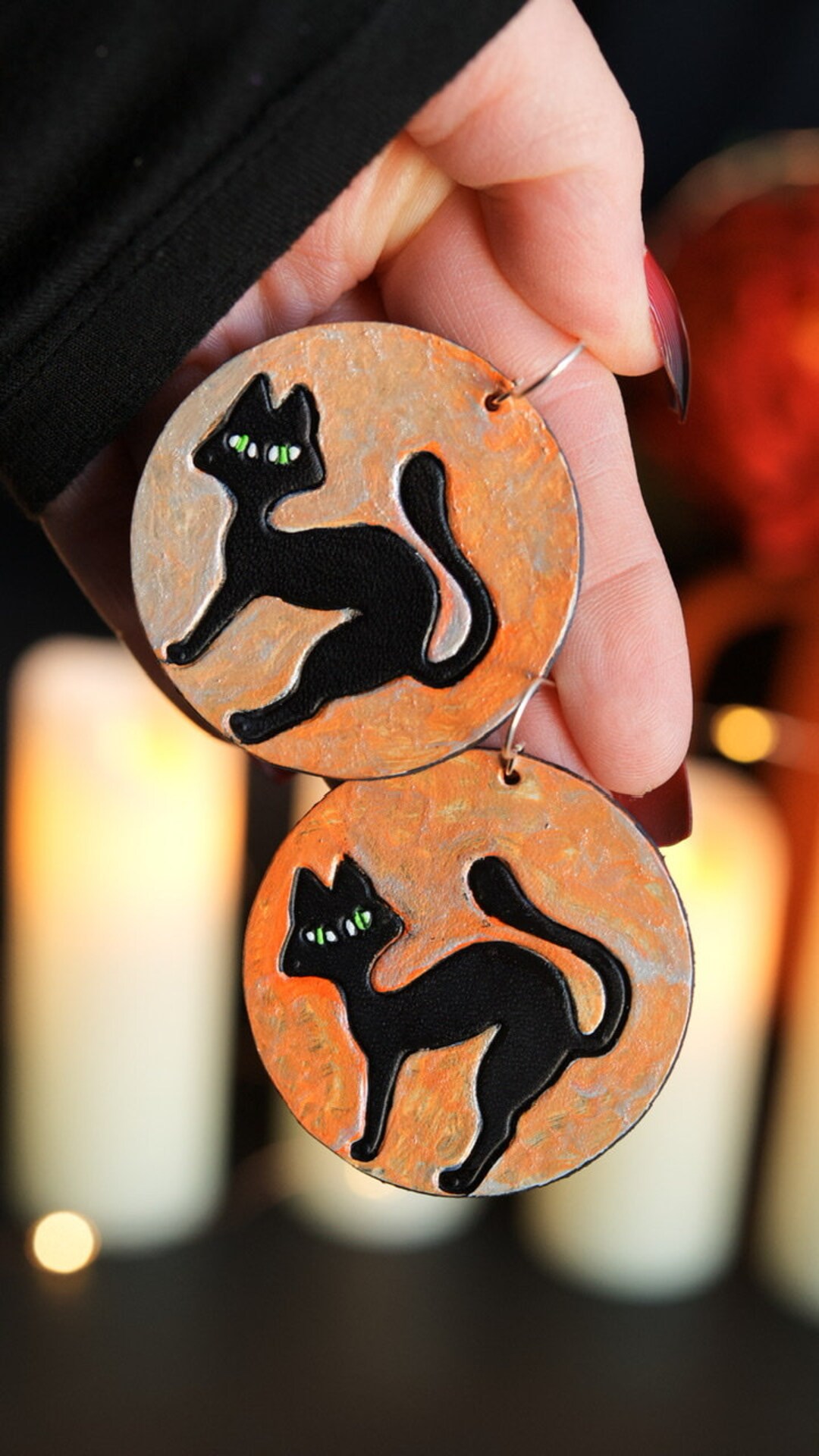 Scaredy Cat on a Full Moon Leather Halloween Earrings - Etsy