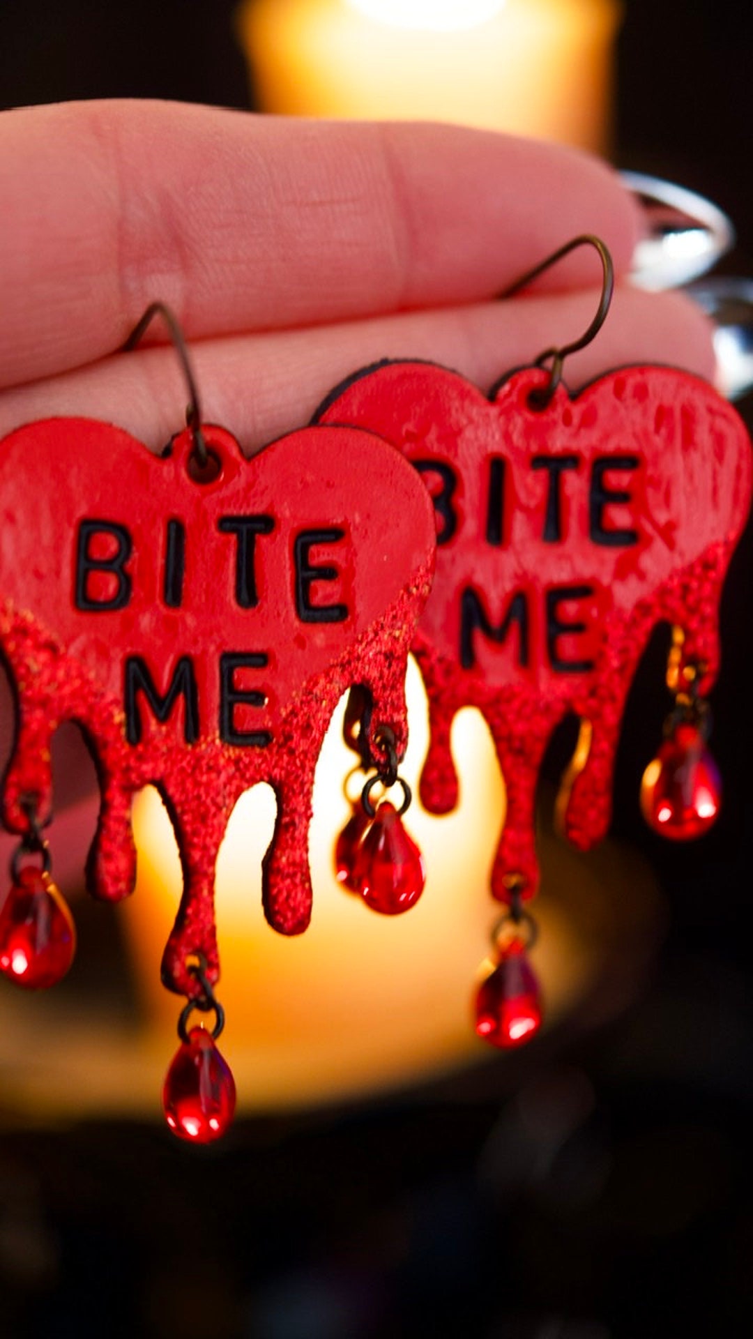 Vampire's Kiss Bleeding Red Heart -bite Me - Earrings - Etsy