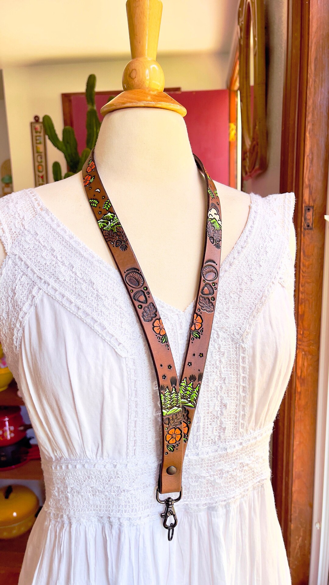 Custom Leather Lanyard - Mountains, Trees, Poppies and Hiking ...