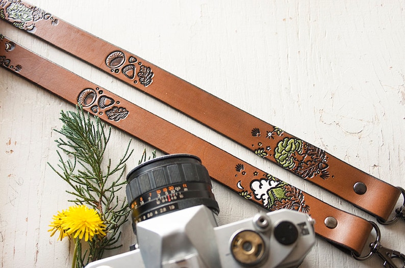 Leather Camera Strap Woodland Theme Personalized Hand - Etsy