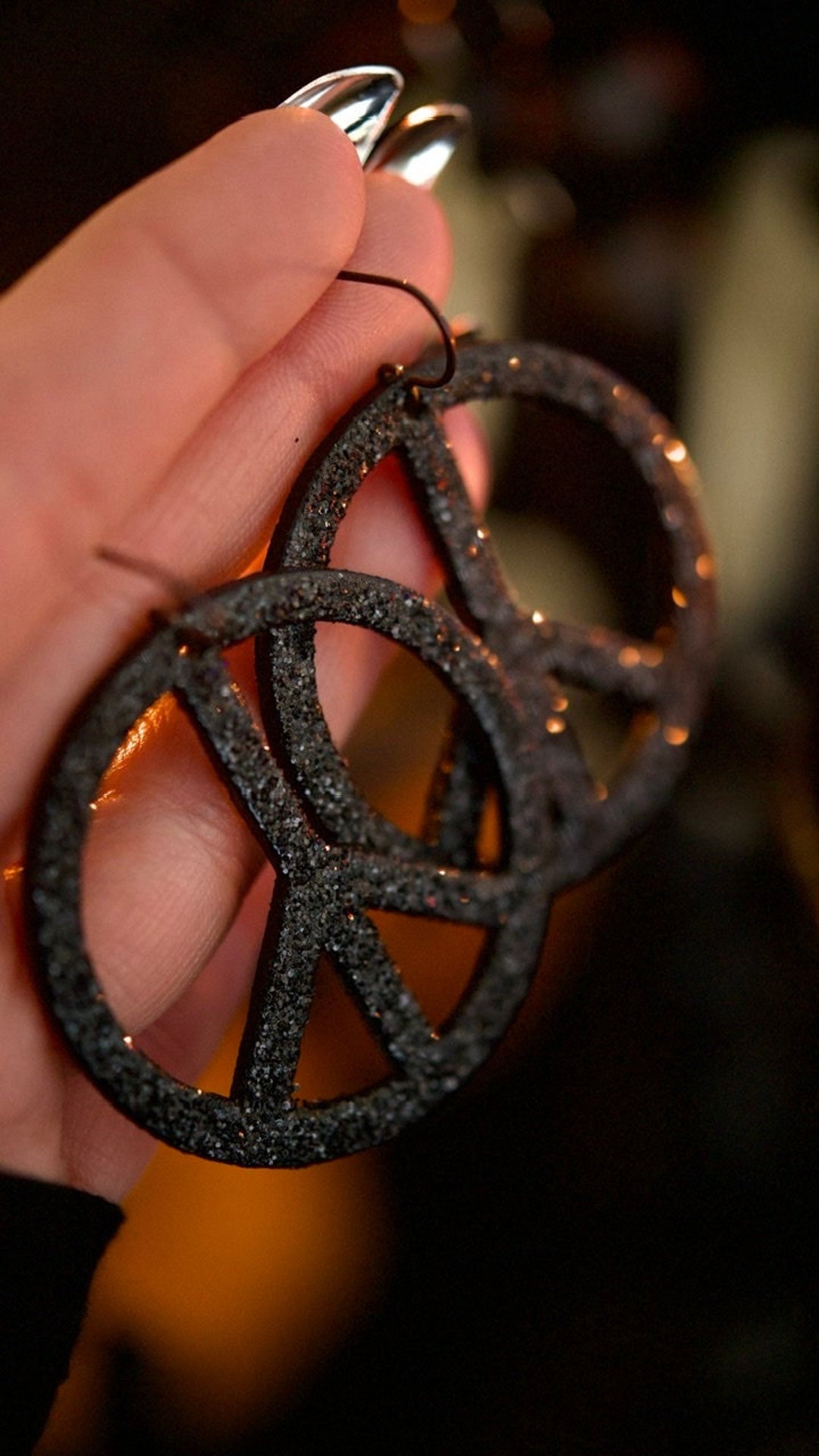 Black Crystal Glitter Peace Sign Earrings - Etsy