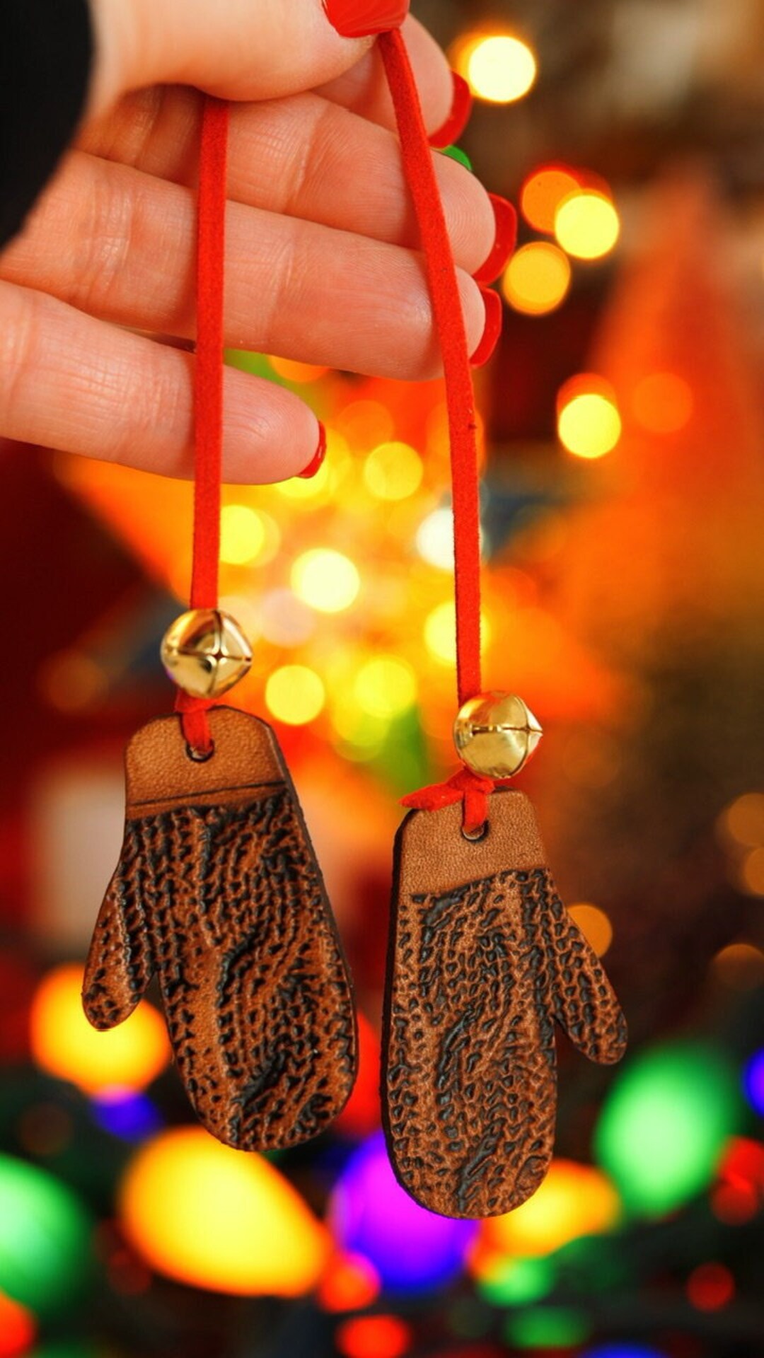 Cable Knit Sweater Mitten Leather Ornament in Chocolate - Handmade ...