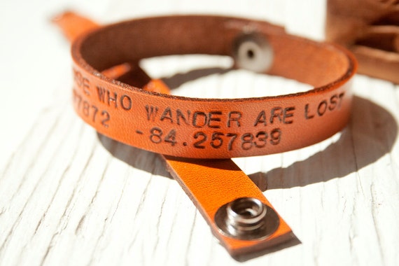 Items Similar To Custom Latitude And Longitude Leather Snap Bracelet Not All Those Who Wander 