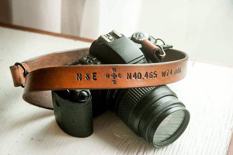Camera Strap Custom Leather Personalized Latitude and - Etsy