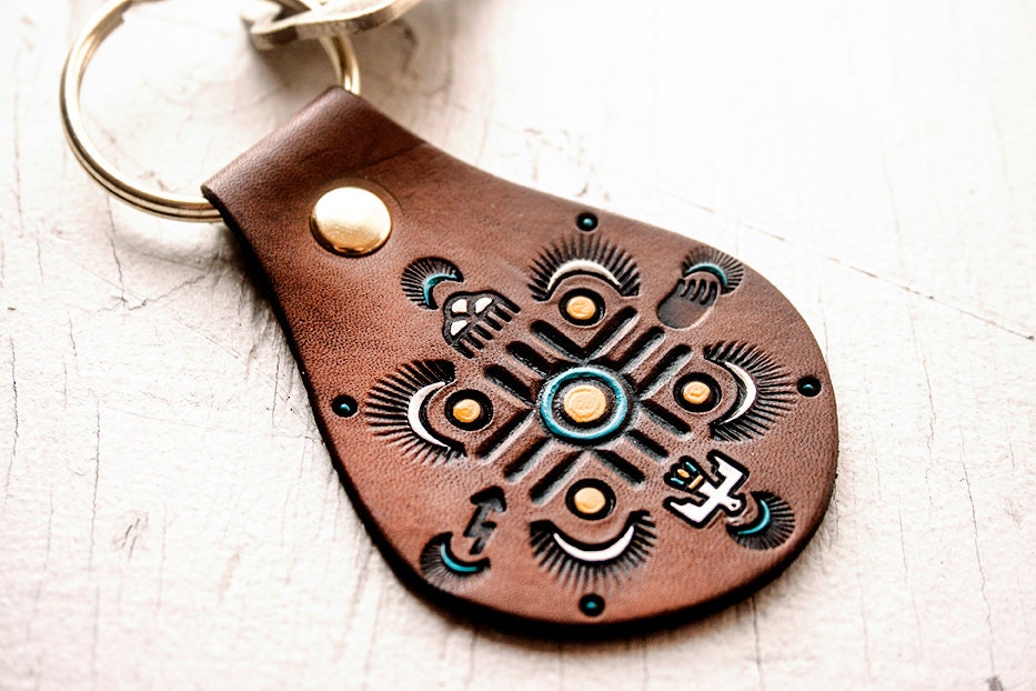 Leather Keychain Native American Designs Mandala Dream | Etsy