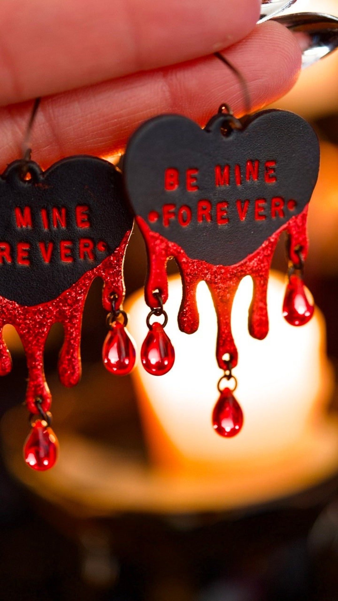 Vampire's Kiss Bleeding Black Heart Leather Earrings - Be Mine ...