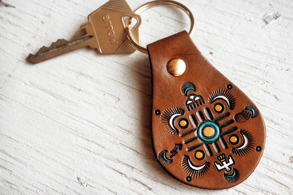 Leather Keychain Native American Designs Mandala Dream | Etsy
