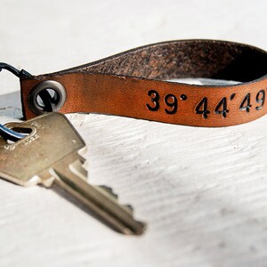 Latitude and Longitude Leather Keychain - GPS Coordinates - Loop ...