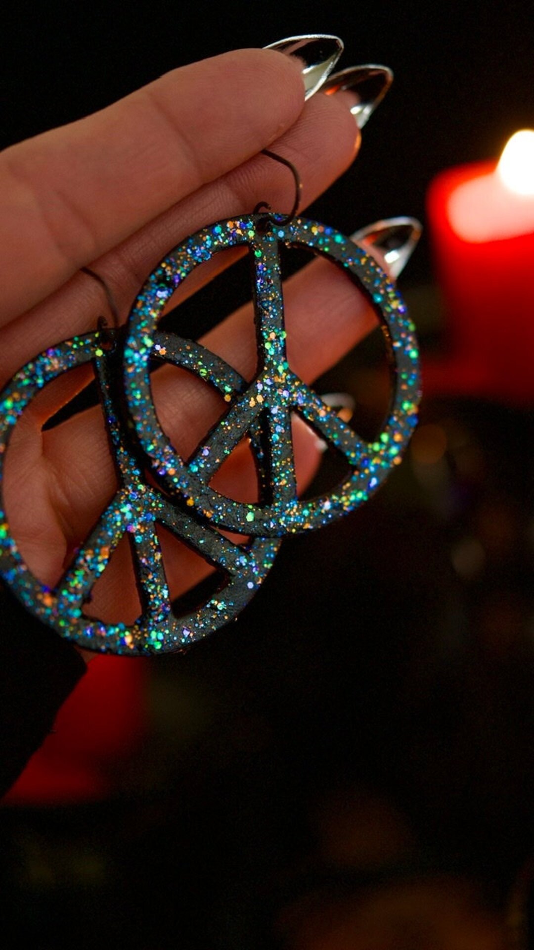Stardust Glitter Peace Sign Leather Earrings - Etsy