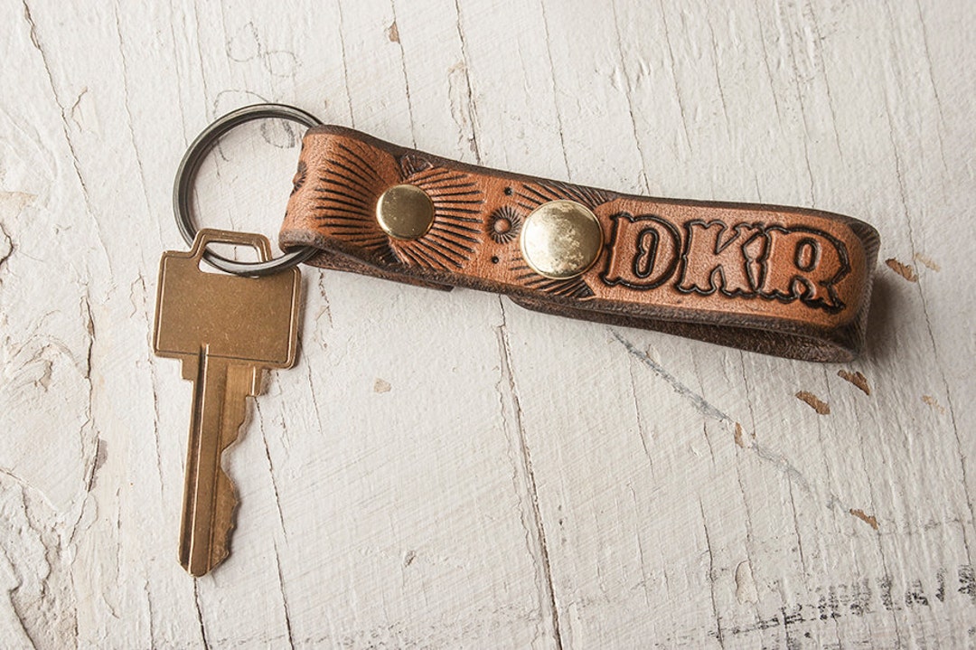 Custom Leather Key Ring and Fob - Snap Closure - Monogram, Initials ...