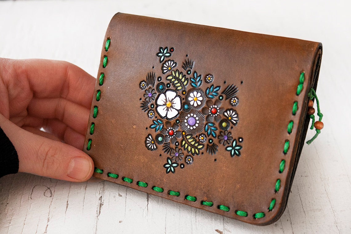 Handmade Leather Wallet Sunflower Daisy Floral Flowers - Etsy