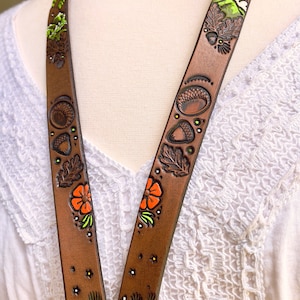 Custom Leather Lanyard: Mountains, Trees, Poppies - Personalized Badge ...