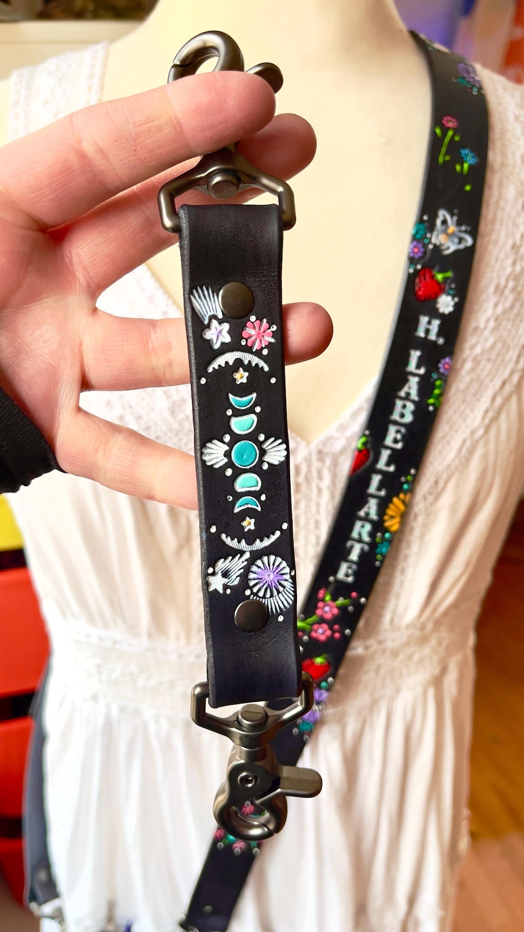 Custom Leather Fire Radio Strap: Hand-painted Anti-sway Crossbody Set ...