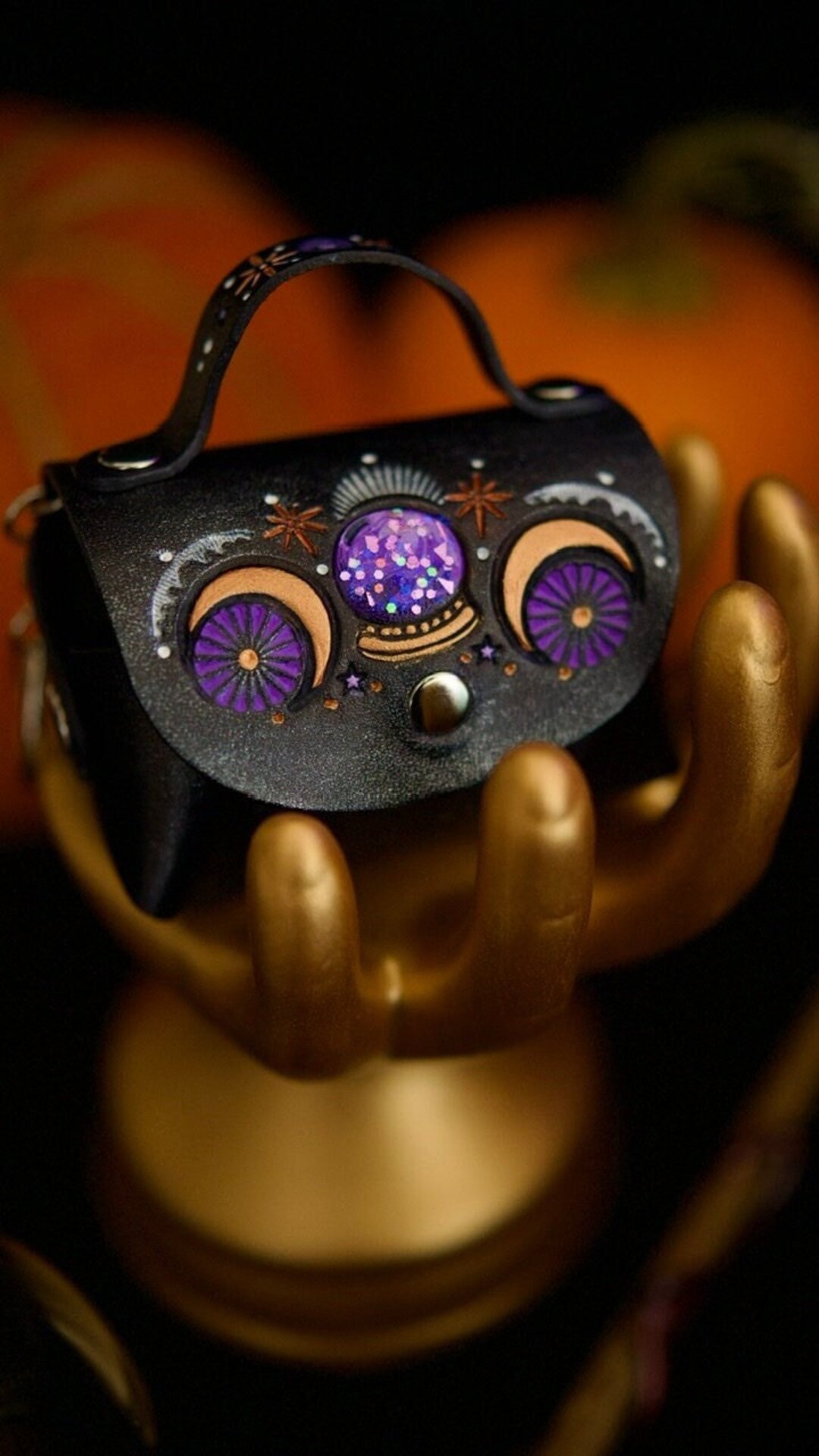 Destiny Mini Purse Keychain: Black Glitter Leather Bag With Crystal ...