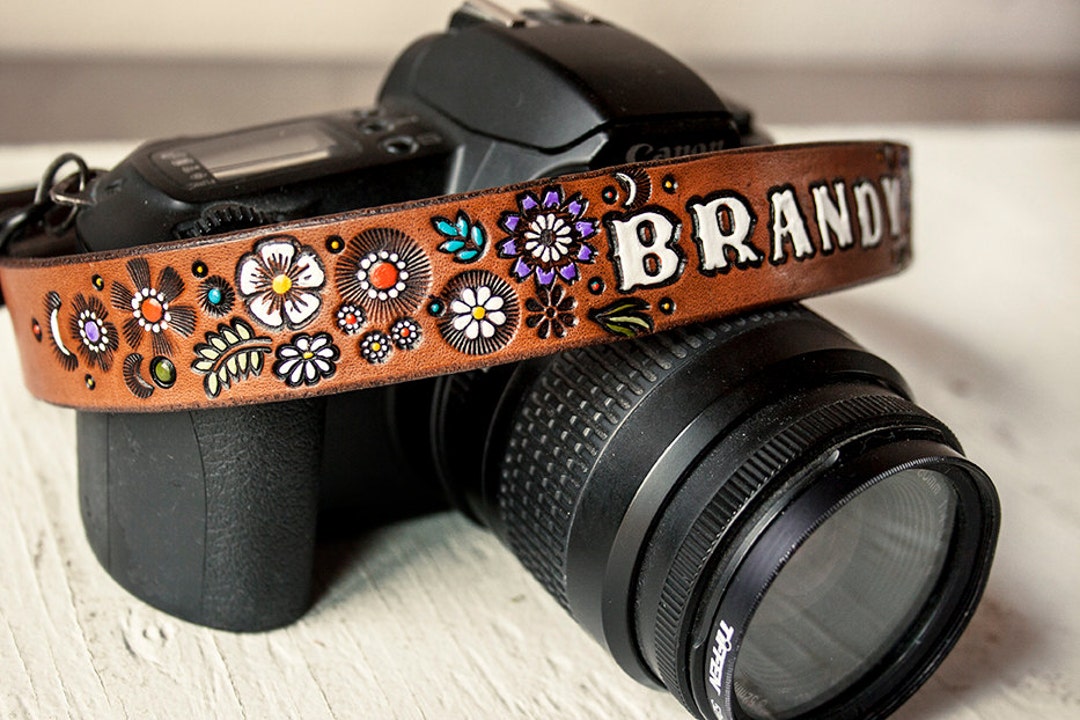 Custom Leather Camera Strap: Hand-painted Floral Design, Personalized ...