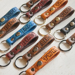 Custom Leather Key Ring and Fob - Snap Closure - Monogram, Initials ...