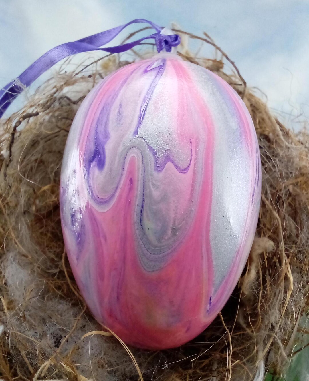 Lavender Hot Pink Swirled Easter Egg Ornamental Egg Fluid Art 166E - Etsy