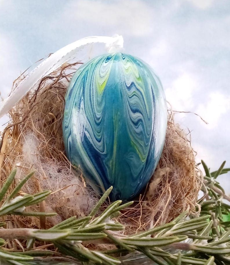 Deep Teal & Silver Granite Inspired Easter Egg Ornamental Egg Fluid Art ...