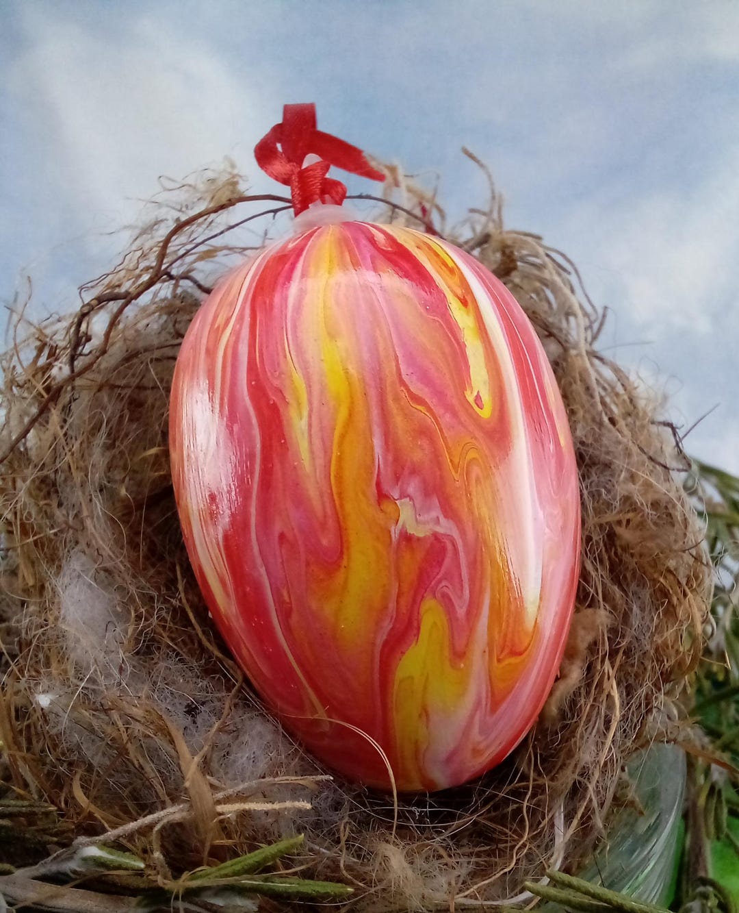 Red Hot Flames Easter Egg Ornamental Egg Fluid Art 165E - Etsy