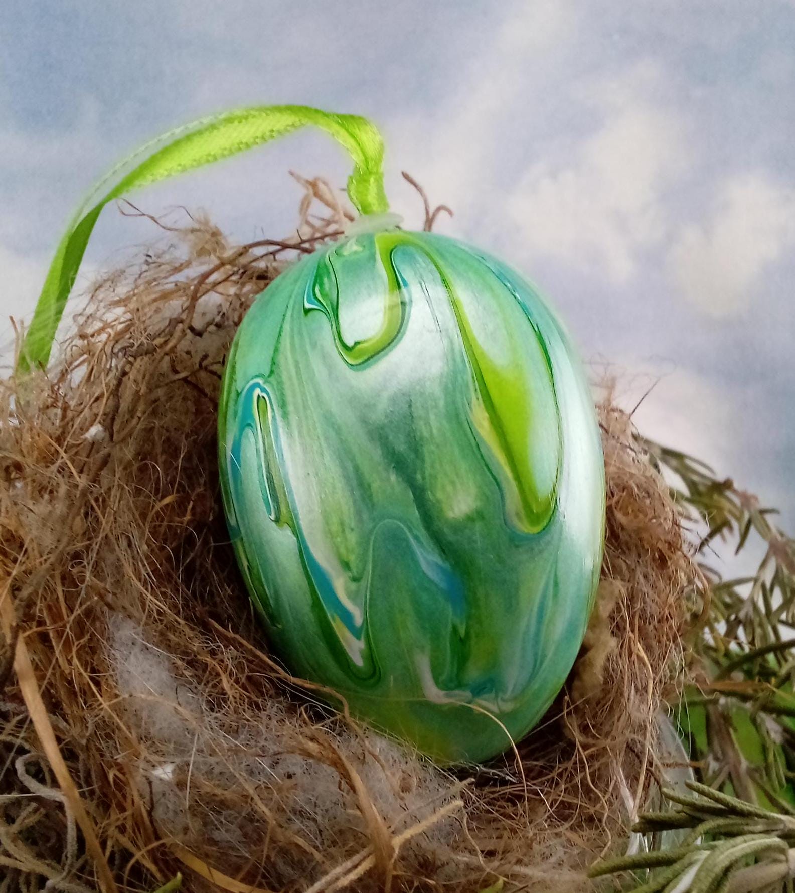 Metallic Seafoam Green Swirled Easter Egg Ornamental Egg Fluid Art 153E ...