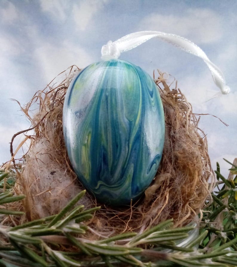 Deep Teal & Silver Granite Inspired Easter Egg Ornamental Egg Fluid Art ...