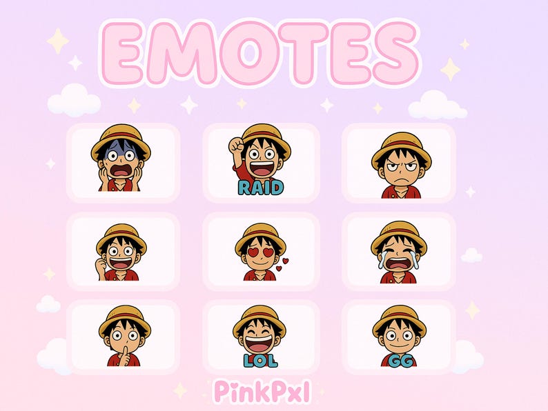 Chibi Monkey D. Luffy Twitch Emote Pack – 9 Custom One Piece Pngs for ...