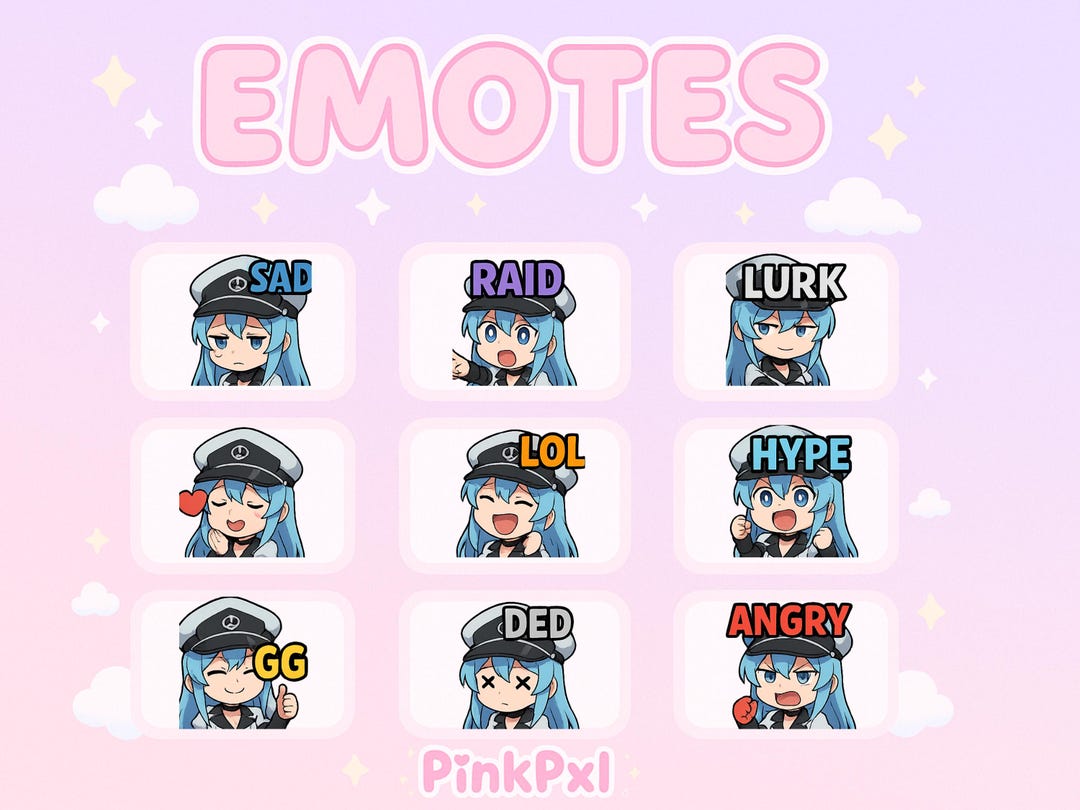 Chibi Esdeath Twitch Emote Pack – 9 Custom Anime Pngs for Stream Chat ...
