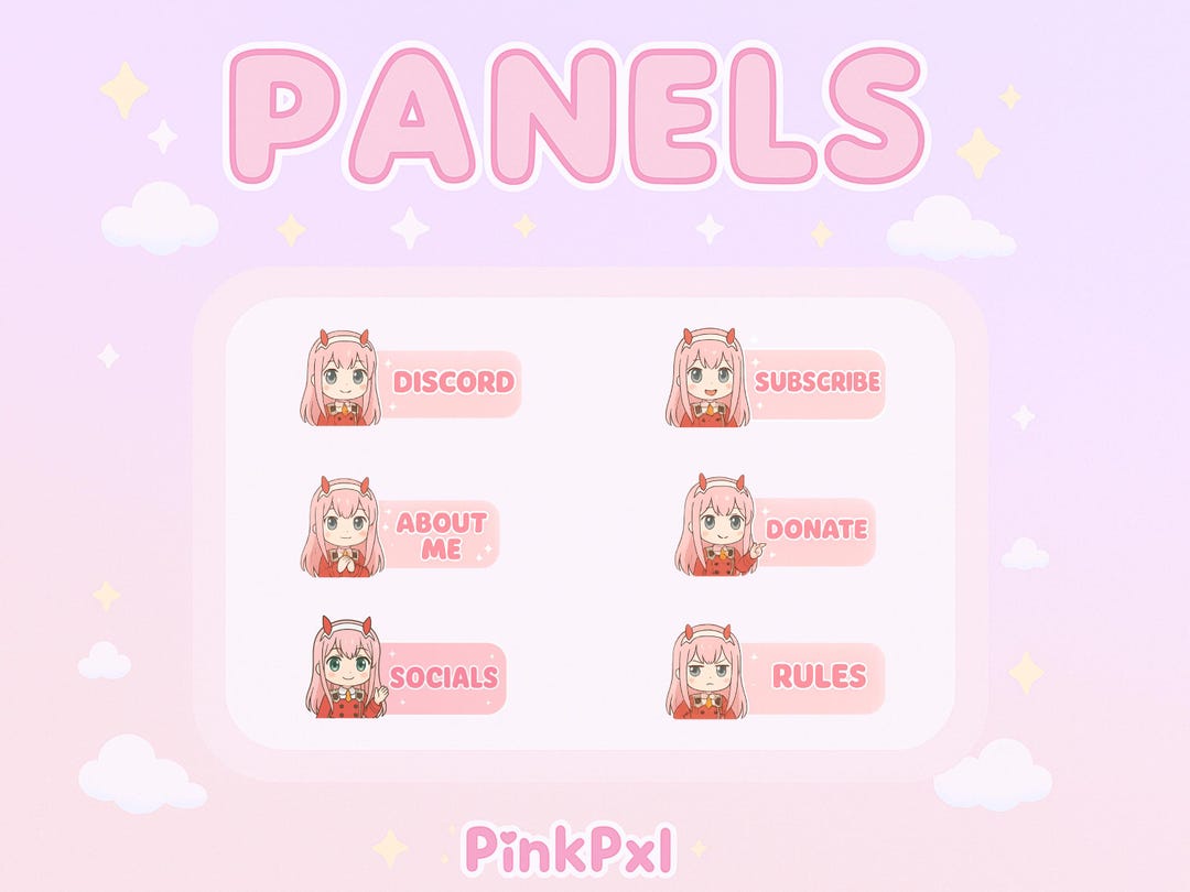 Chibi Zerotwo Twitch Panels – Cute Pastel Stream Graphics (PNG Digital ...