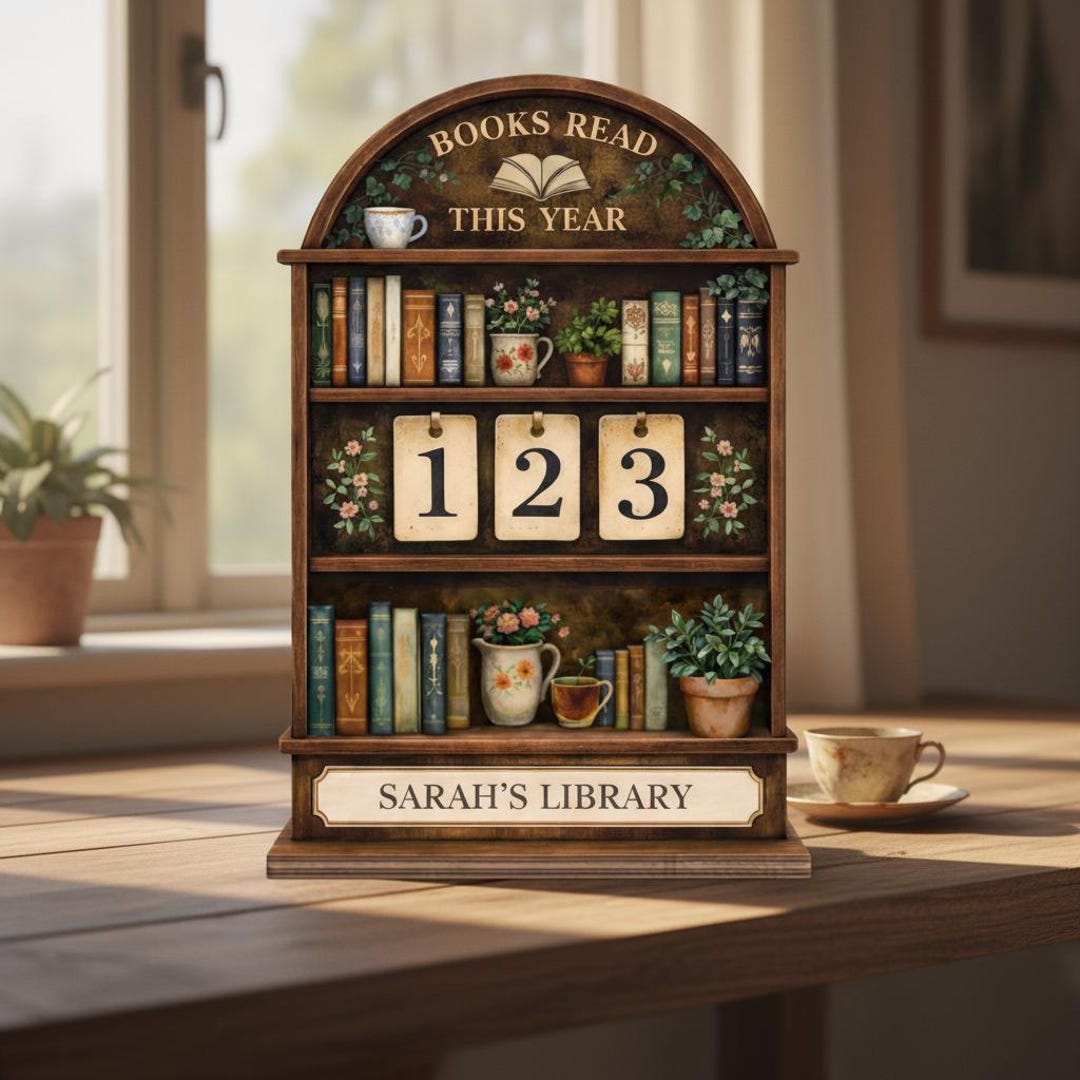 Personalized Books Read This Year Tracker Sign, Custom Wooden Bookshelf ...