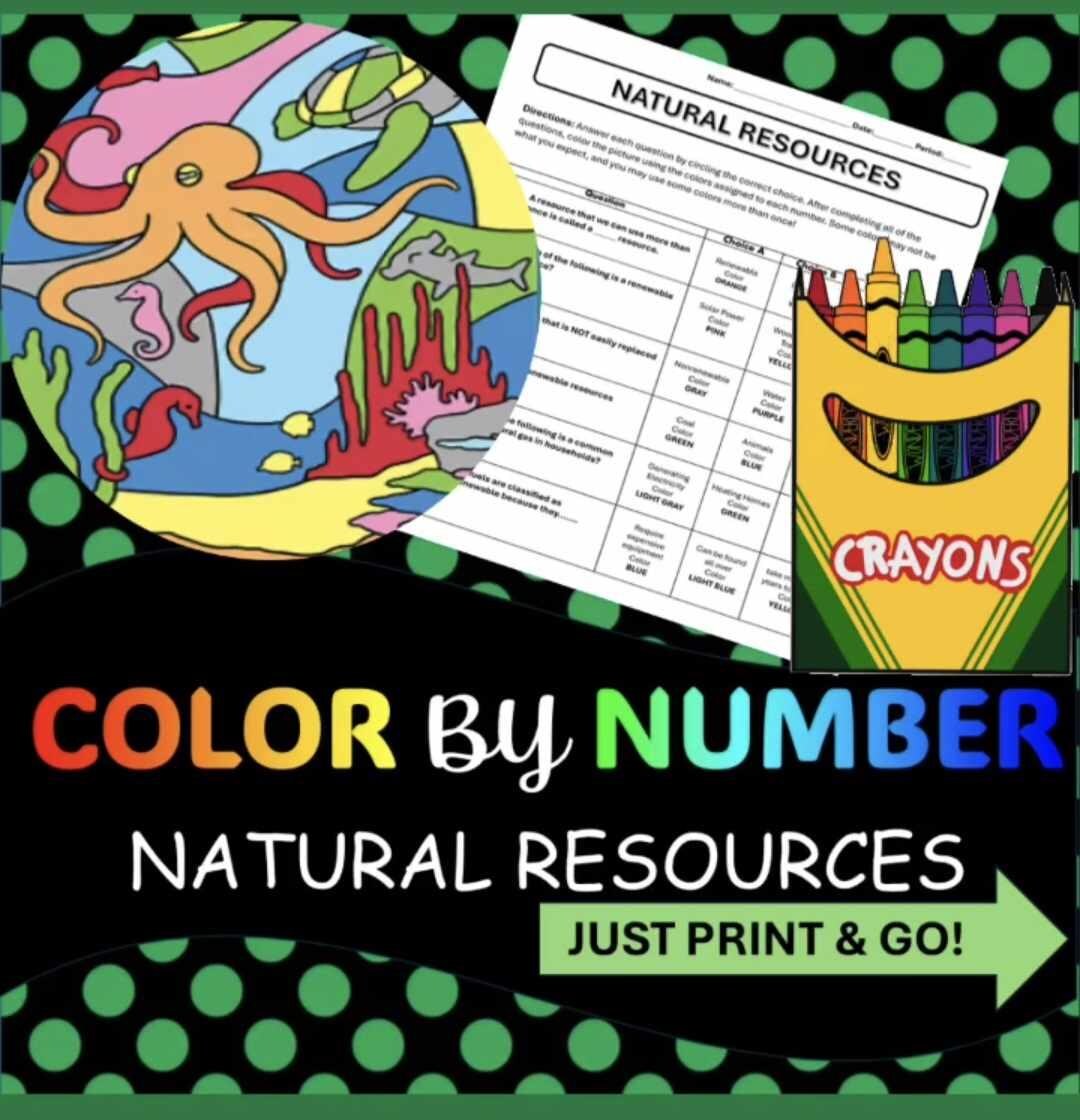 NATURAL RESOURCES Color by Number Worksheet - Etsy