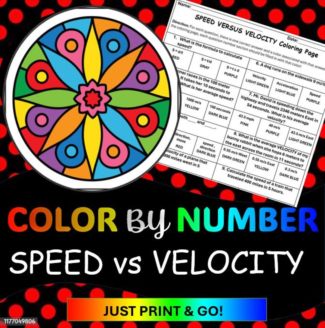 SPEED AND VELOCITY Color by Number Activity - Etsy