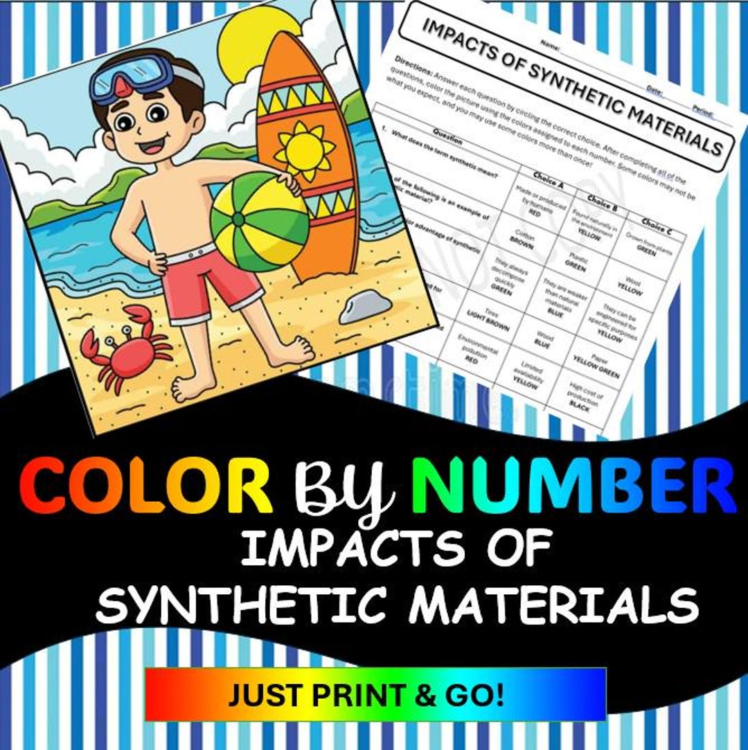 Synthetic Materials and Societal Impacts Color by Number Worksheets - Etsy