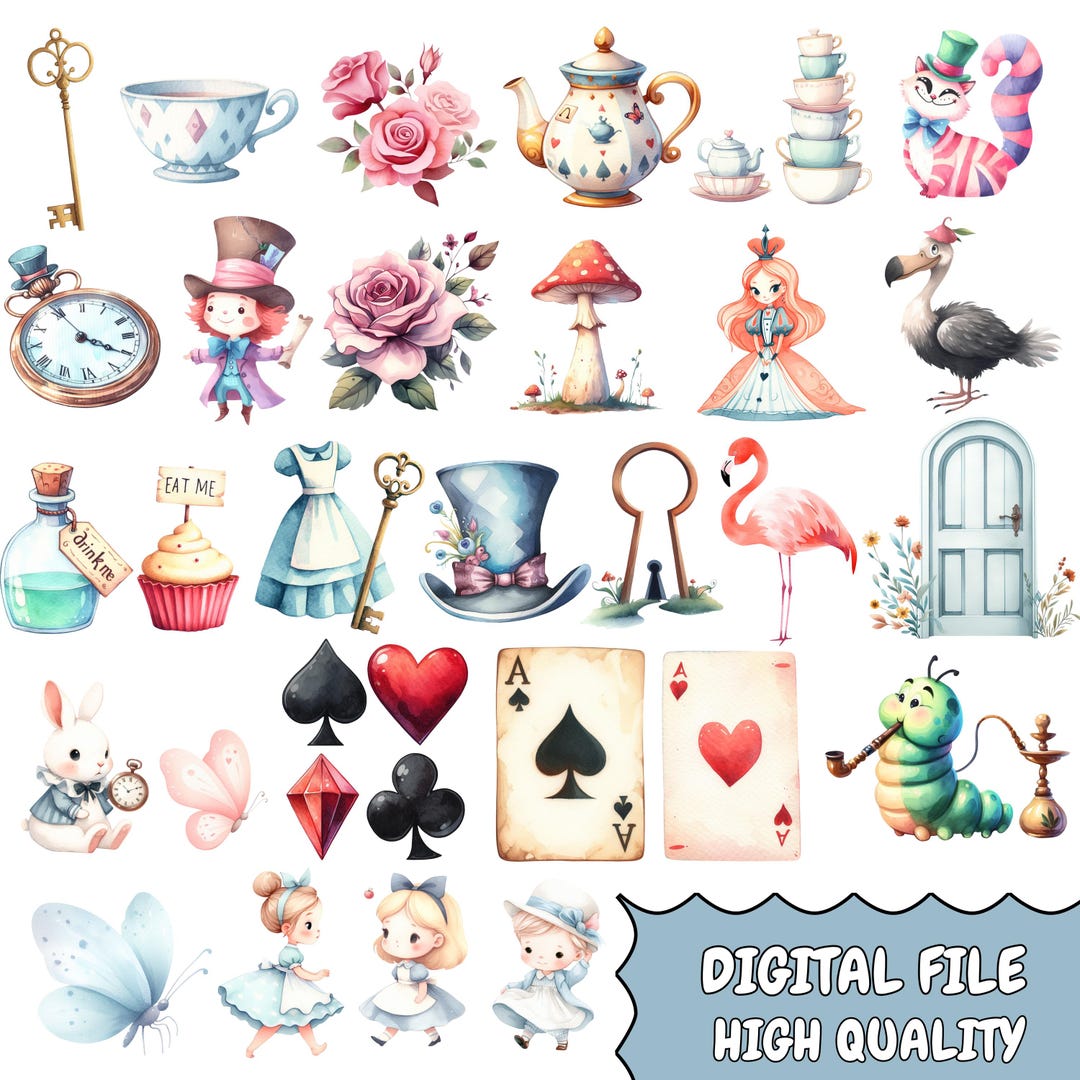 Alice in Wonderland Design Bundle Png, Alice in Wonderland Clipart ...
