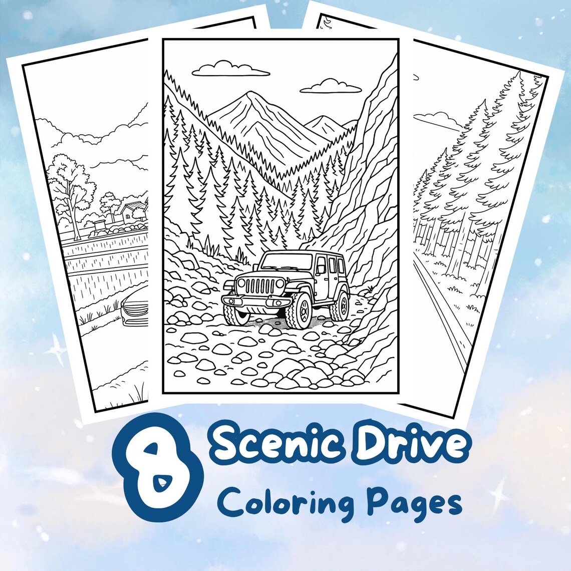 Scenic Drive Coloring Pages: Relaxing Road Trip Art (PDF) - Etsy