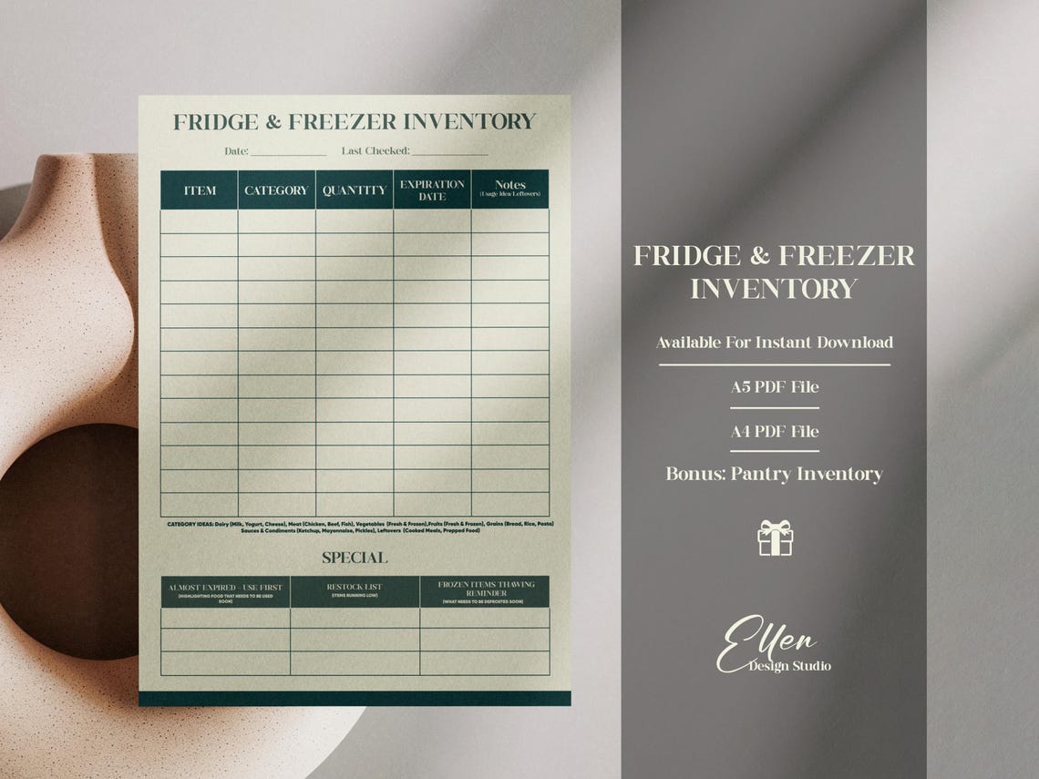 Freezer and Fridge Inventory, Printable A5 and A4 Size, Pantry Inventory Template, Pantry ...